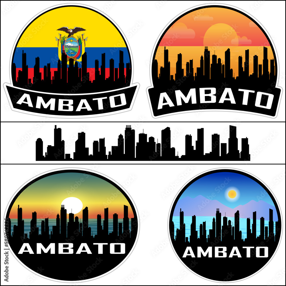 Ambato Skyline Silhouette Ecuador Flag Travel Souvenir Sticker Sunset ...