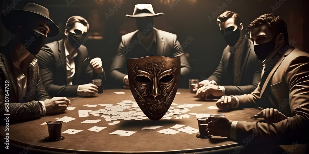 Play game of mafia background. Masked people play cards gangster ...