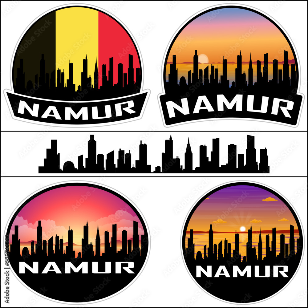 Namur Skyline Silhouette Belgium Flag Travel Souvenir Sticker Sunset ...