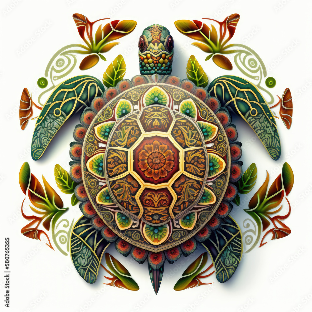 Turtle mandala art on a white background. Created with Generative AI ...