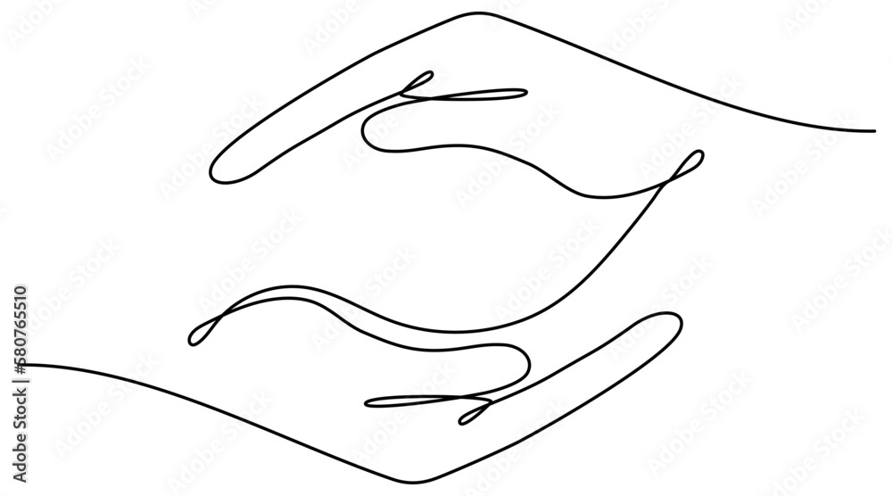 Continuous line drawing hands palms. Two human hands together line art ...