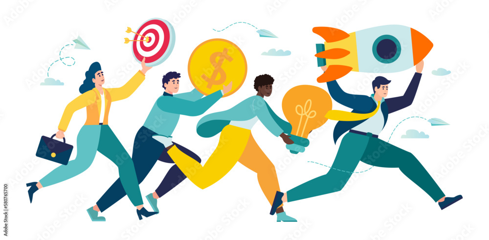 entrepreneurship teamwork on start up project startup. people run ...