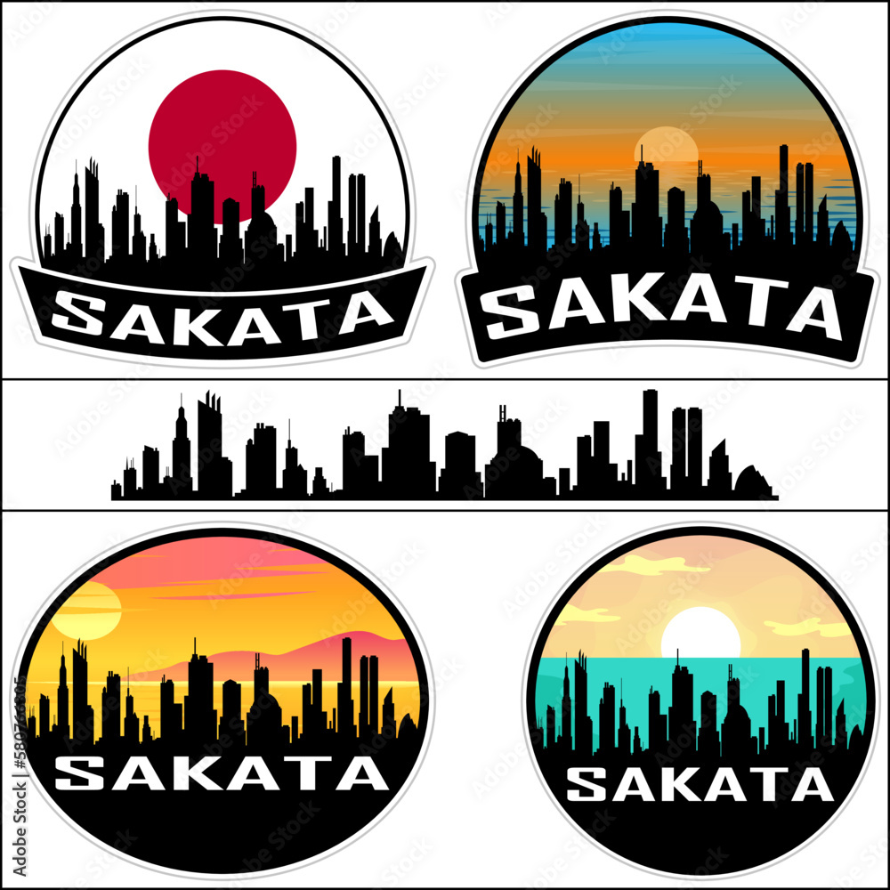 Sakata Skyline Silhouette Japan Flag Travel Souvenir Sticker Sunset ...