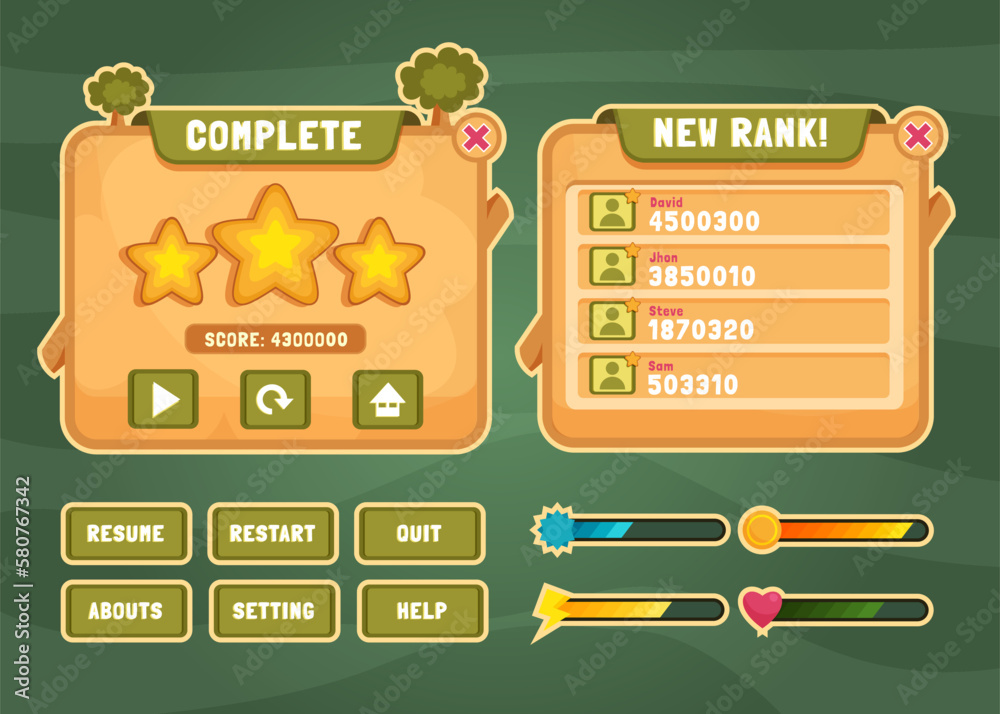 Vector game template gui kit. Interface log in page elements Stock ...