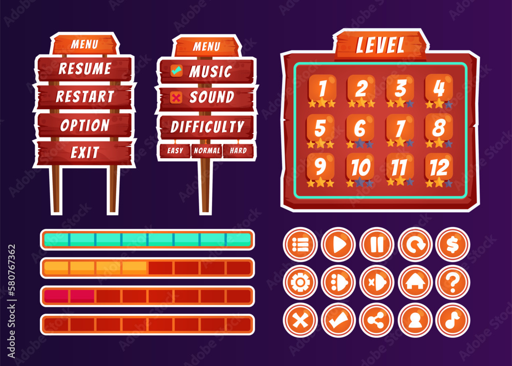 Vector game template gui kit. Interface log in page elements Stock Vector | Adobe Stock