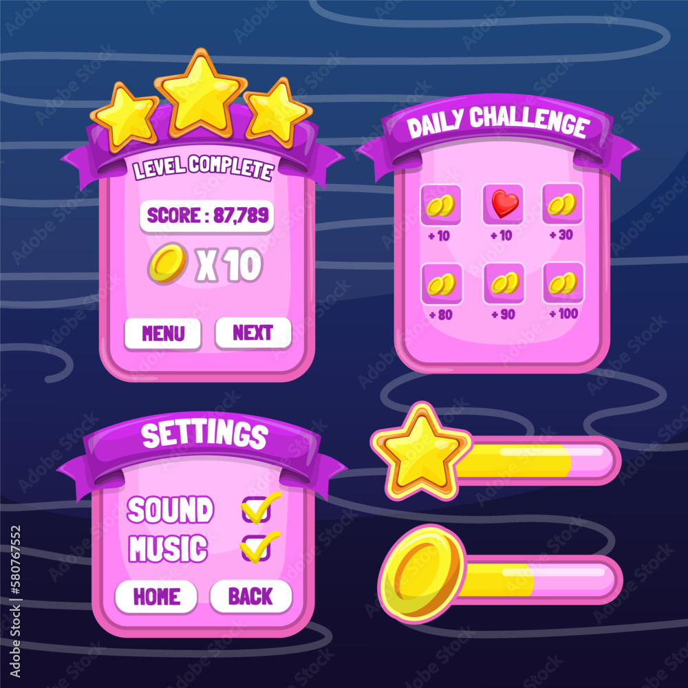 Vector game template gui kit. Interface log in page elements Stock ...