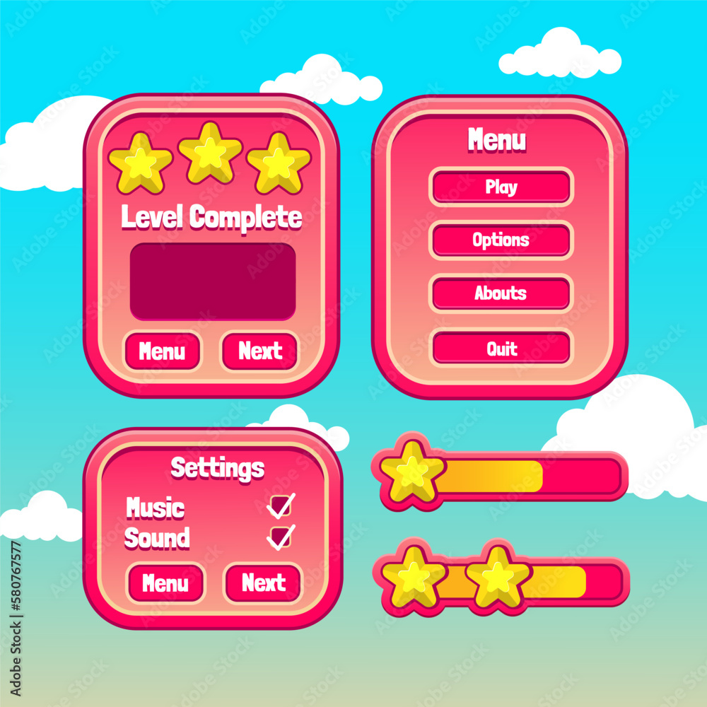 Vector Game Template Gui Kit Interface Log In Page Elements Stock Vector Adobe Stock