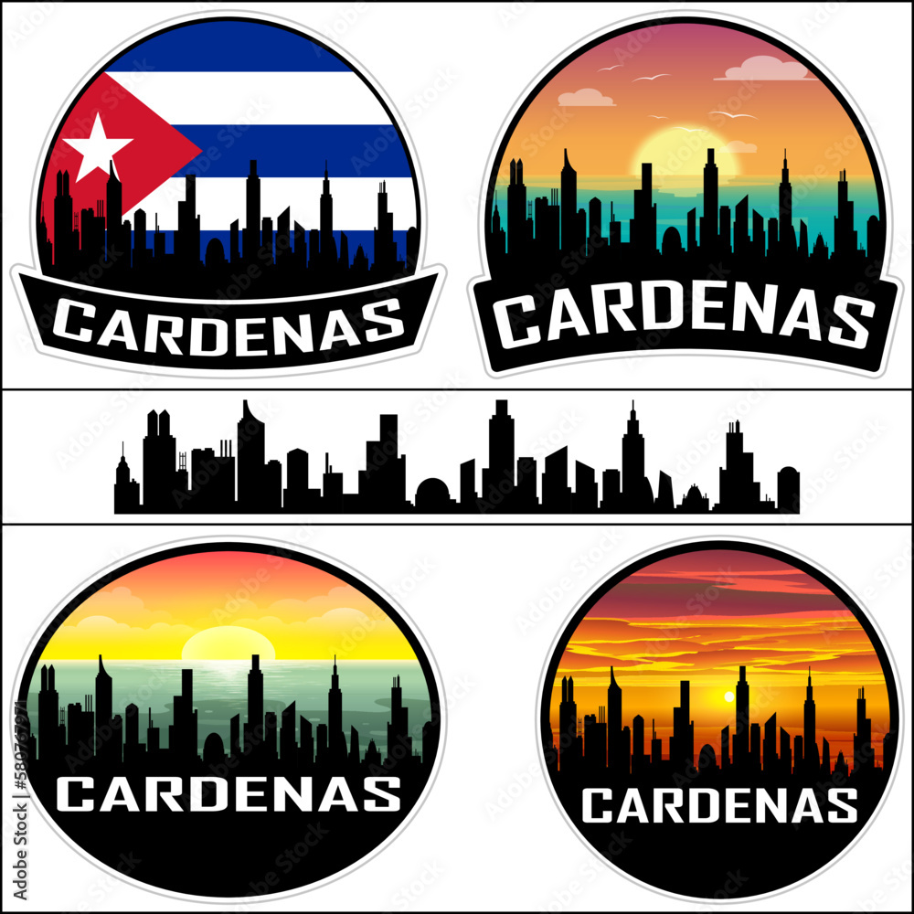 Vetor de Cardenas Skyline Silhouette Cuba Flag Travel Souvenir Sticker ...