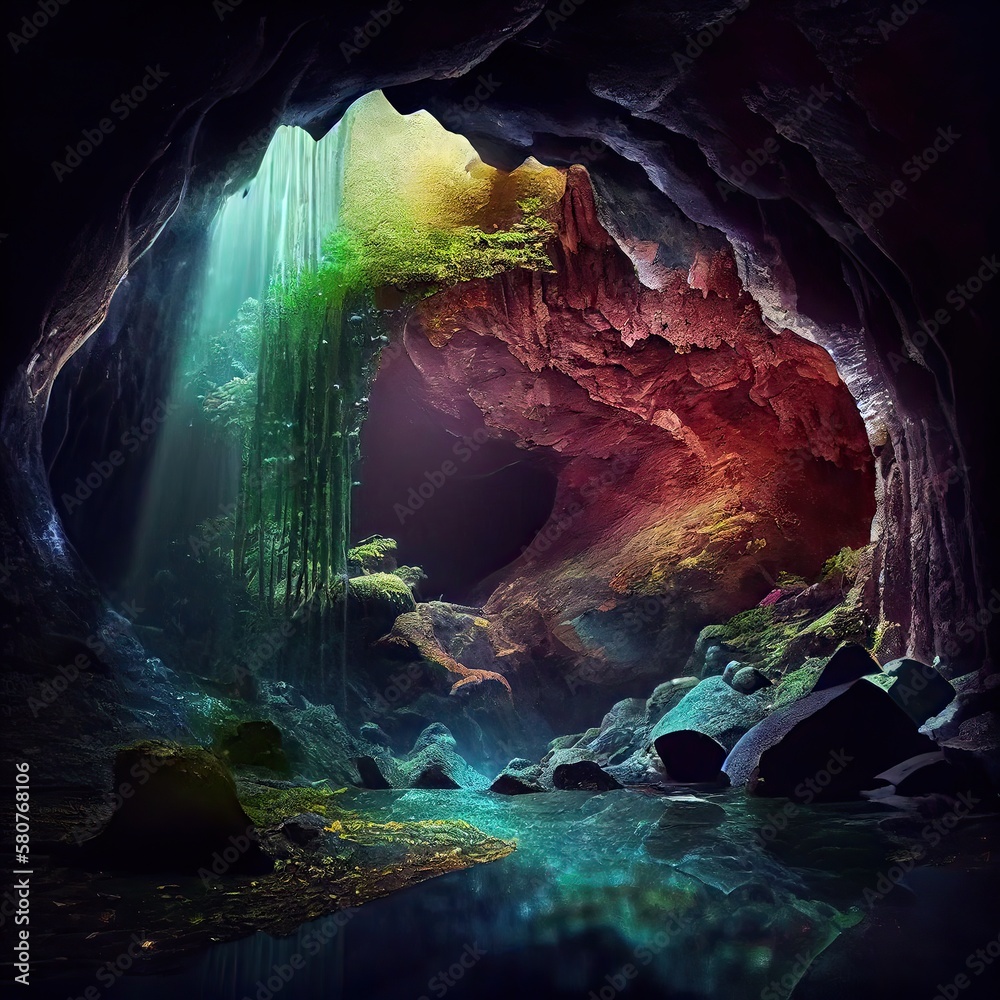 Abstract colorful stone cave background. Rock formations on the arches ...