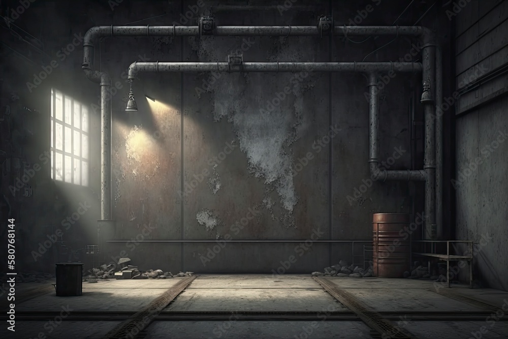 Industrial background. Grunge industrial pipe wall. Dark wall concrete ...