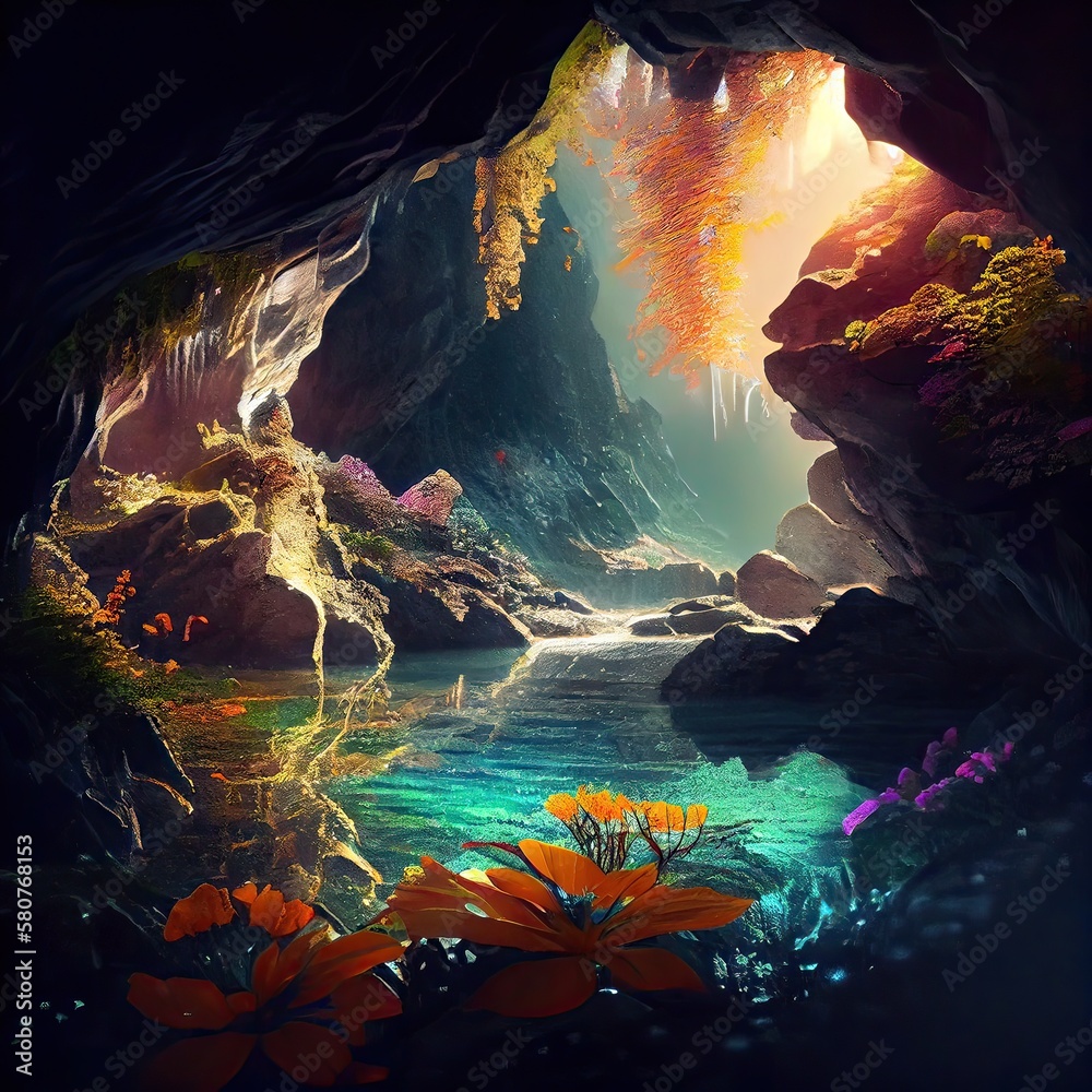 Abstract colorful stone cave background. Rock formations on the arches ...