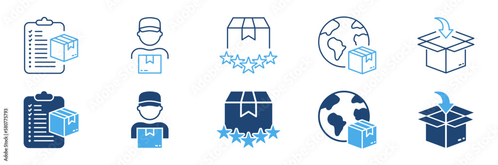 Delivery Service Line and Silhouette Icon Set. Order Package Shipment ...