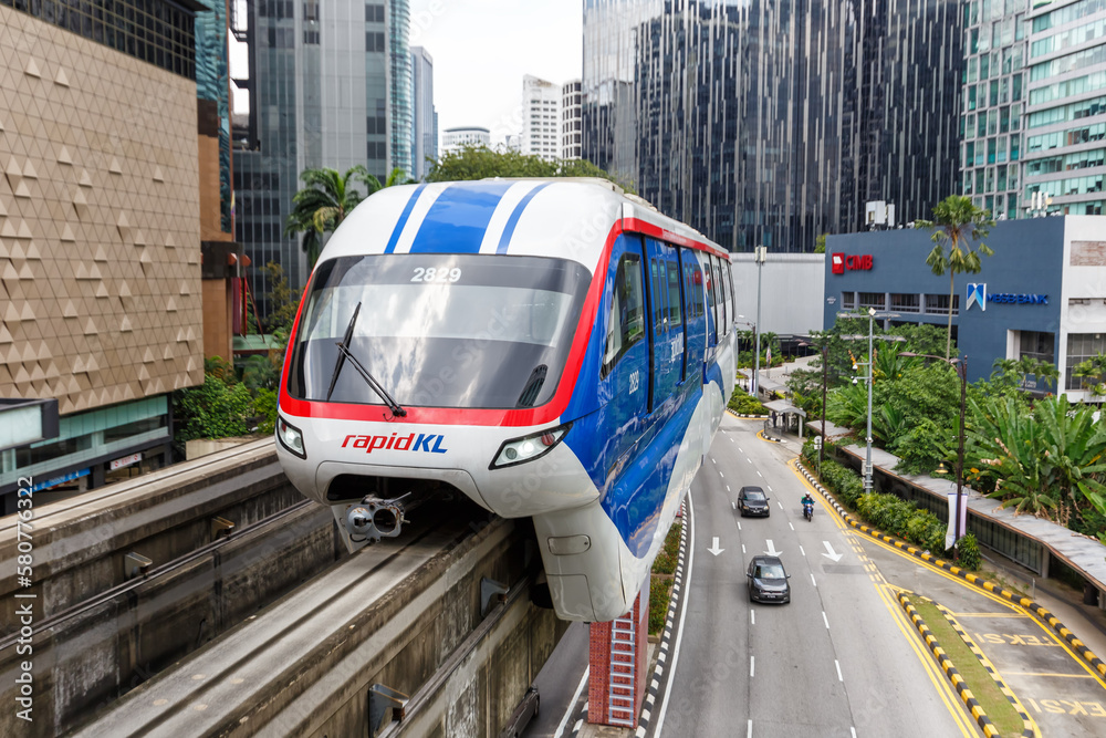 KL Monorail train at Raja Chulan station public transport in Kuala ...