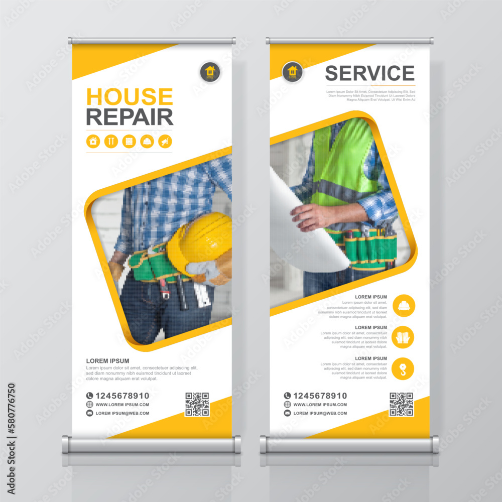 Construction tools roll up design and standee banner template for ...