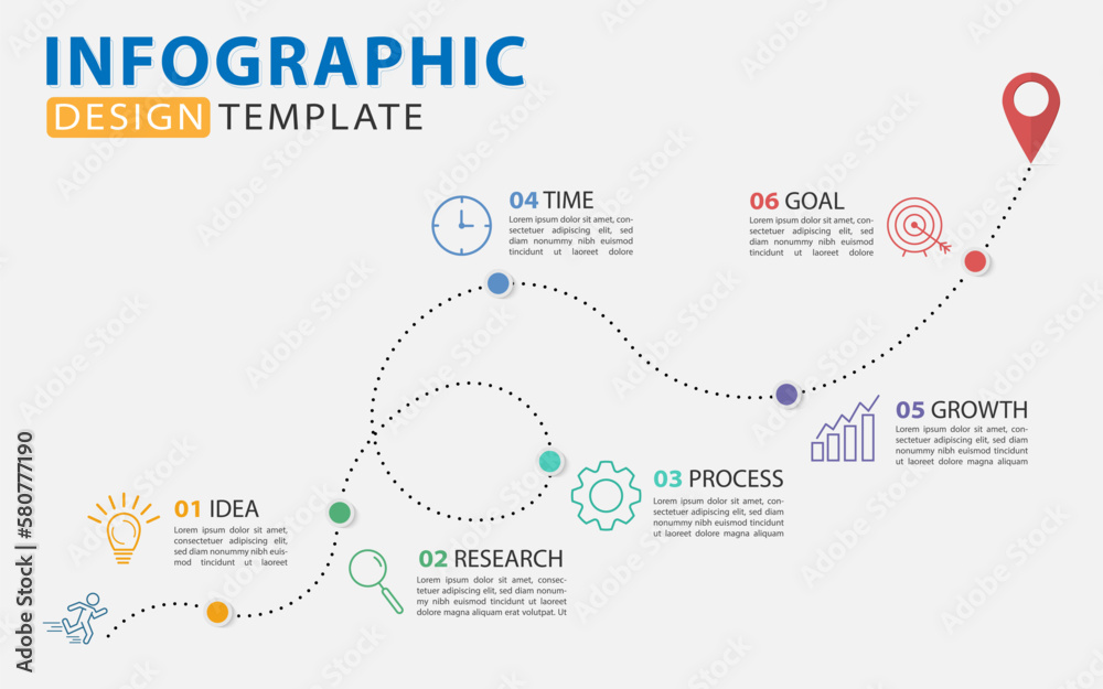 Infographic template. 6 Step timeline journey, calendar Flat simple infographics design template ...