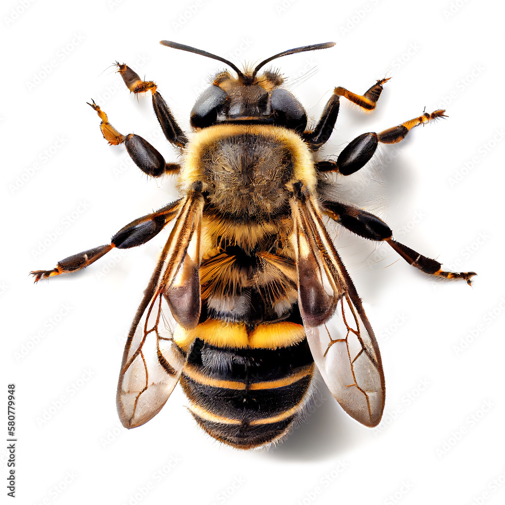 Honeybee isolated on white background. Bee top view. Generative Ai ...