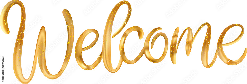 Welcome sign gold lettering typographic metallic glitter calligraphy ...