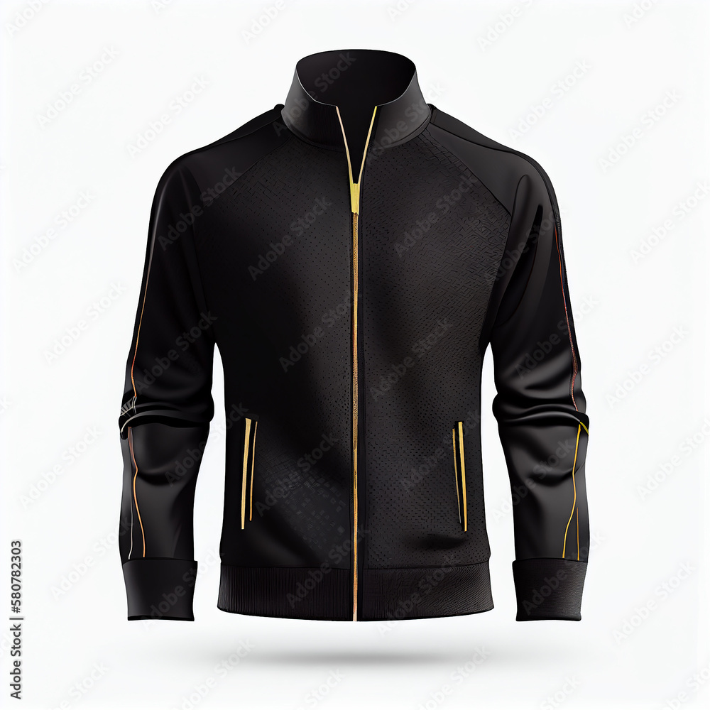 Black Jacket front view. Training black sport wind proof jacket on ...