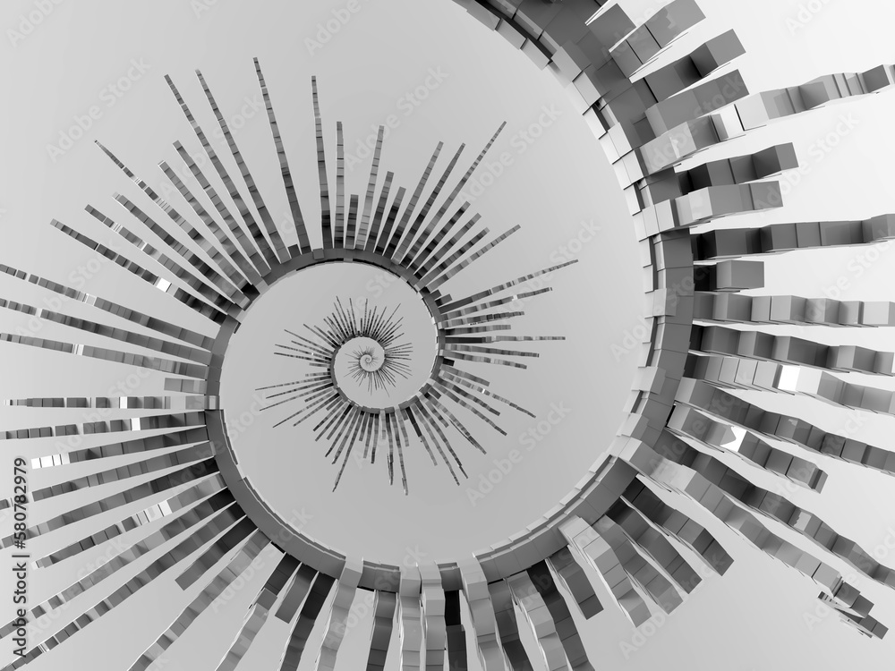 Fibonacci Spiral 3d Image Helix Framework Isolated On White