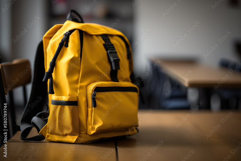 School classroom. New school bag on a student's desk in the classroom ...