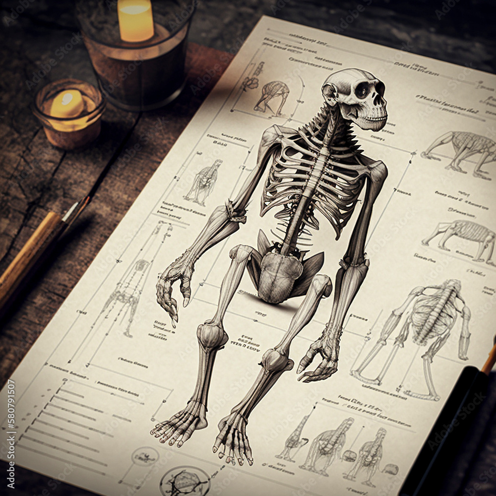 Skeletal drawing of a ape Stock Illustration | Adobe Stock