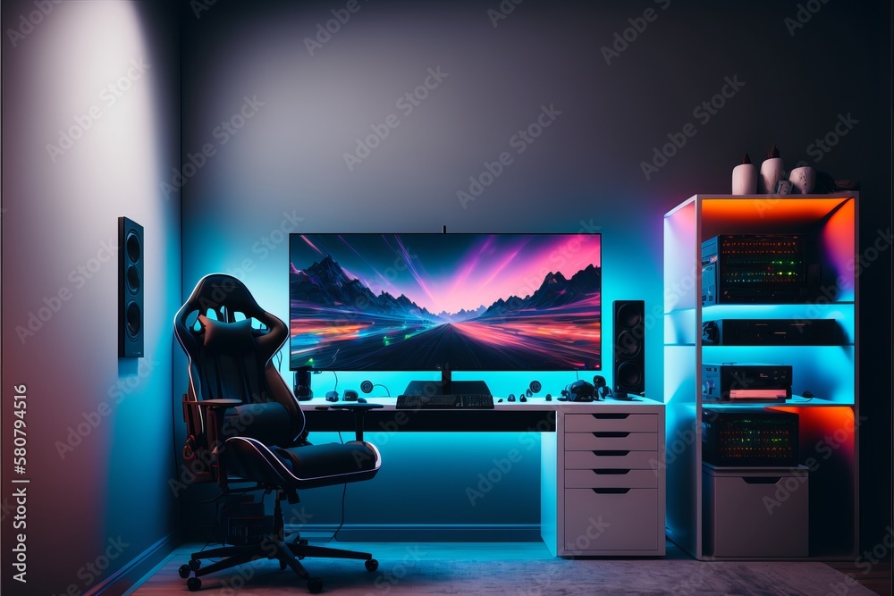 Immersive Gaming Space: Modern and Minimalist Room with Wide Angle ...