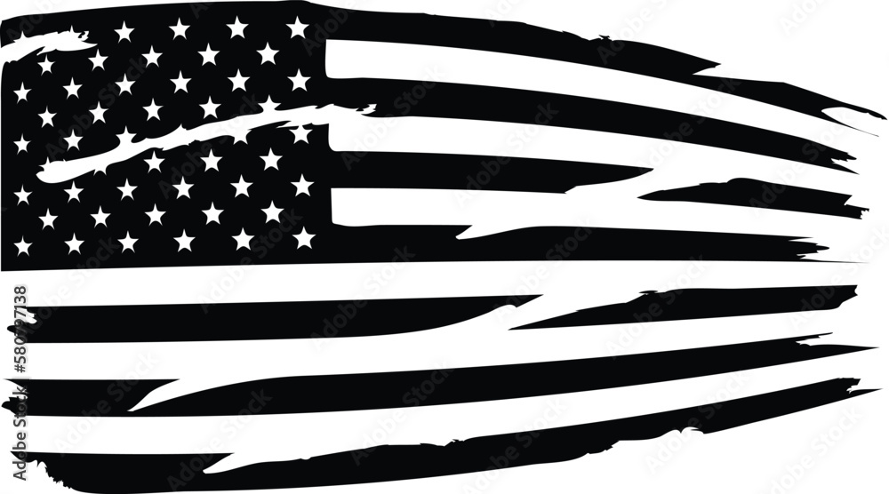 Distressed american flag black and white vector illustration. Stock ...