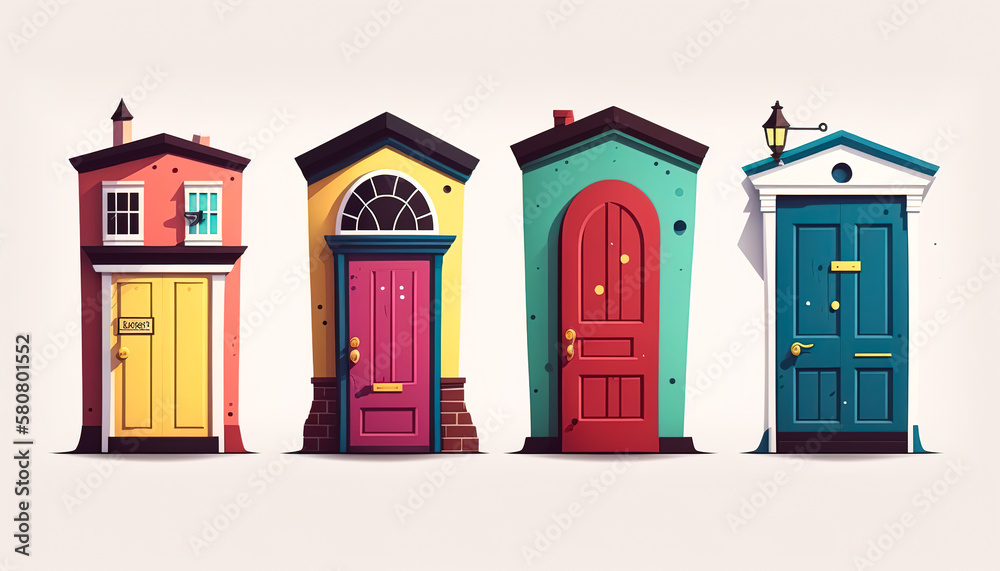 Four colourful doors on isolated white background. Generative AI. Stock ...