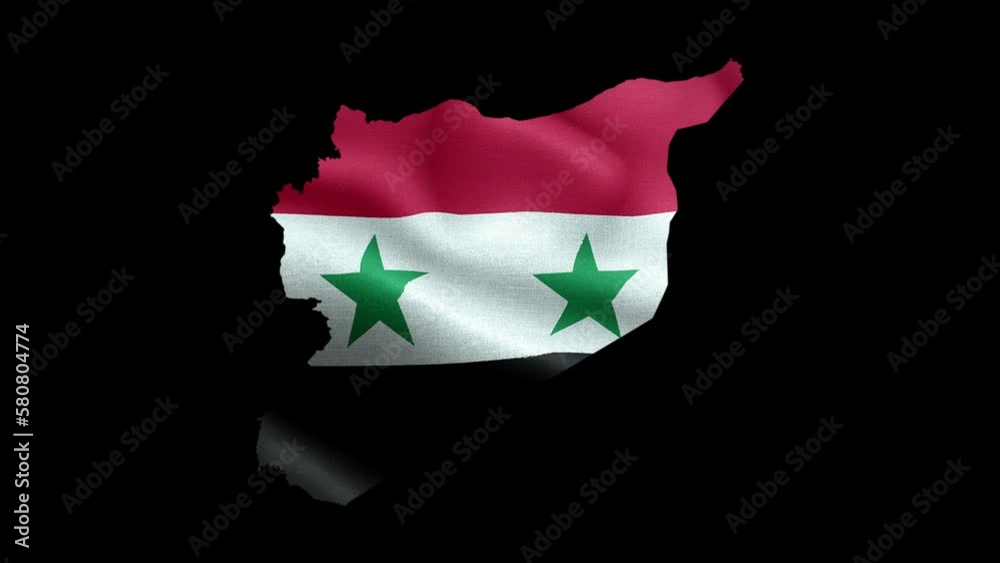 4K waving national flag of Syria on the map. Loop alpha channel ...