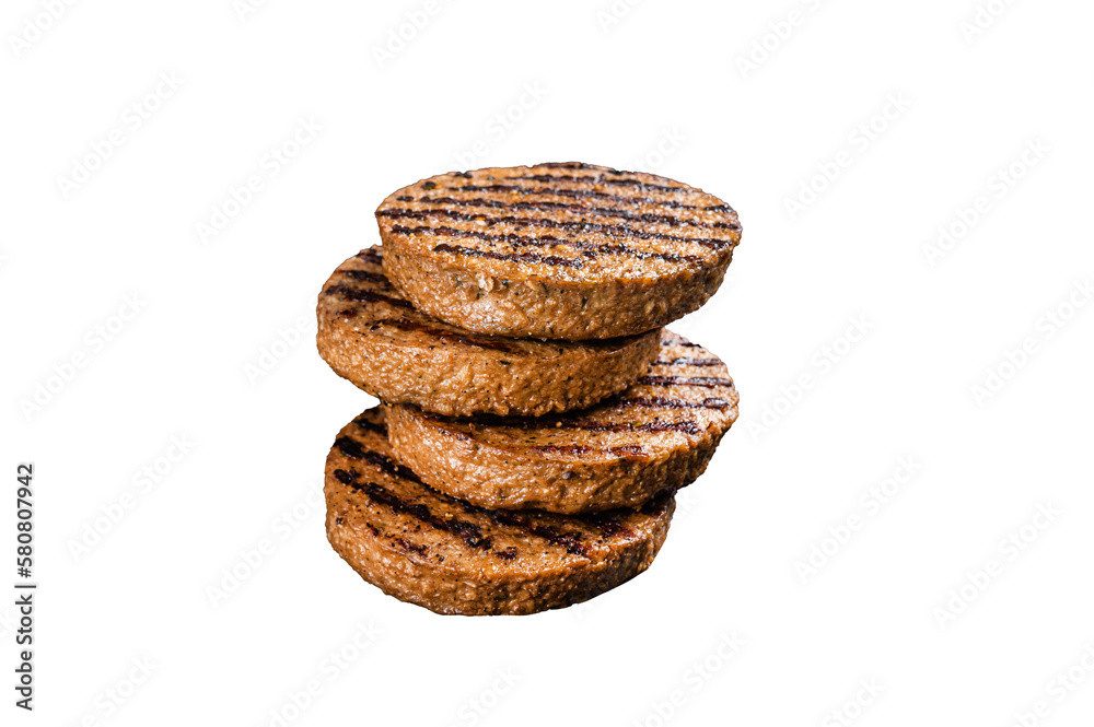 Griiled meat free patties, plant based meat steak cutlets. Isolated ...