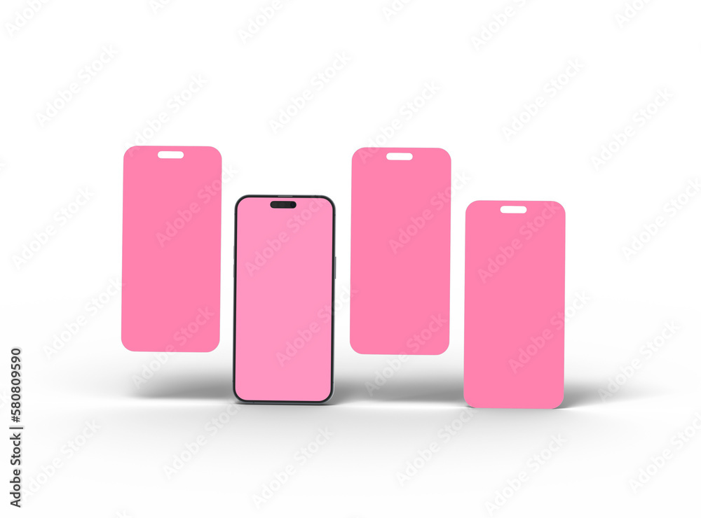 Render of smartphone and some separated screens floating on transparent ...