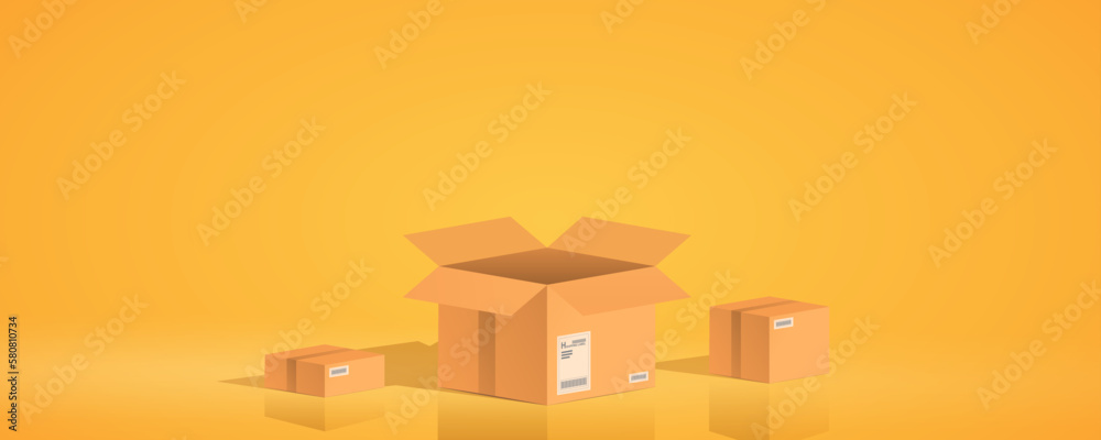 Set of 3 different size mailbox cartons with shipping label and barcode ...