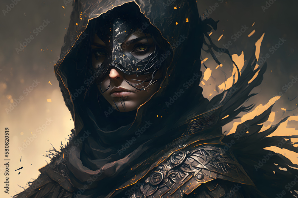 Fantasy woman warrior assassin portrait. Neural network AI generated ...
