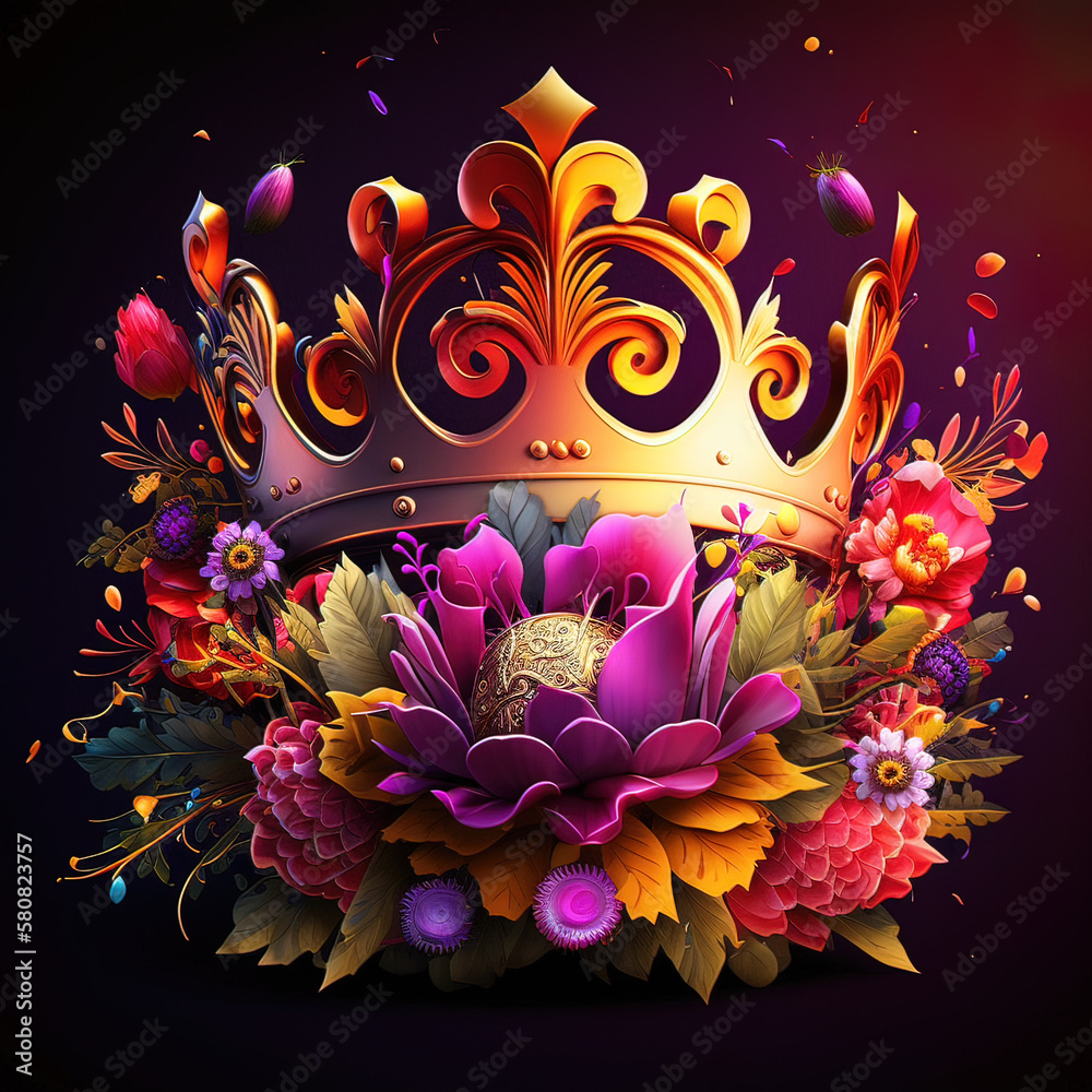 Kings Crown for Coronation, surrounded by beautiful colourful flowers ...