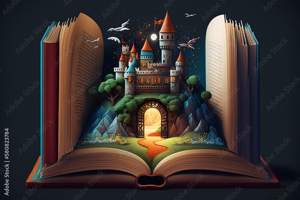 Fantasy castle in a fairy tale book. Neural network AI generated Stock ...