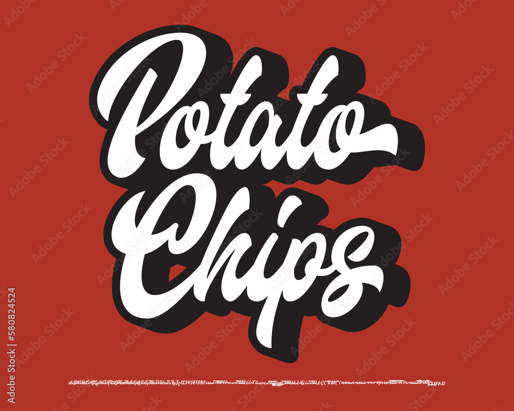 Potato Chips. Original Brush Script Font with Alternate Characters. Vector Illustration. Stock ...