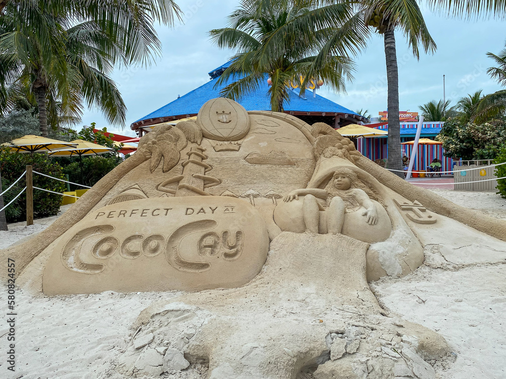 Coco Cay, Bahamas: Sand sculpture at private island leased by Royal ...