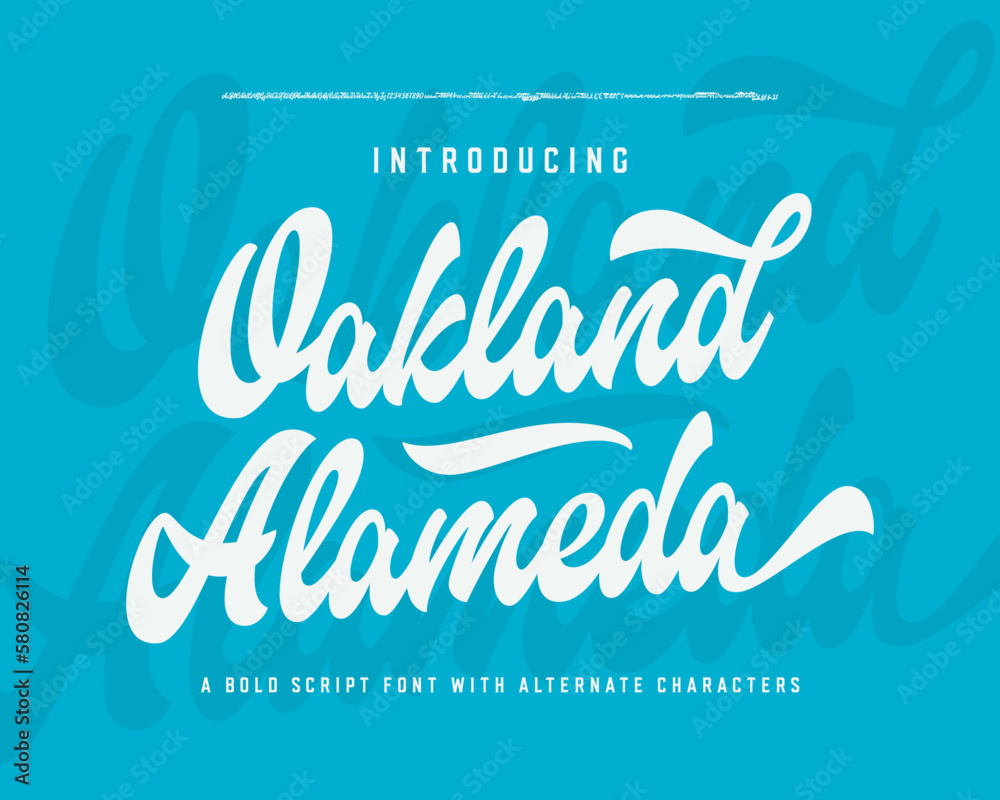 Oakland Alameda. Original Brush Script Font. Retro Typeface. Vector ...