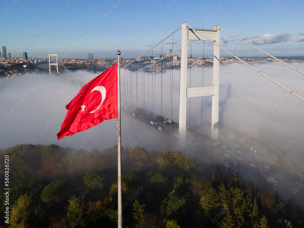 Turkish Flag (Turk Bayragi) Drone Photo, Uskudar Istanbul, Turkiye ...