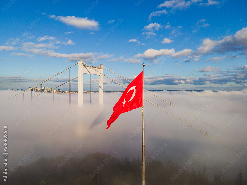 Turkish Flag (Turk Bayragi) Drone Photo, Uskudar Istanbul, Turkiye ...
