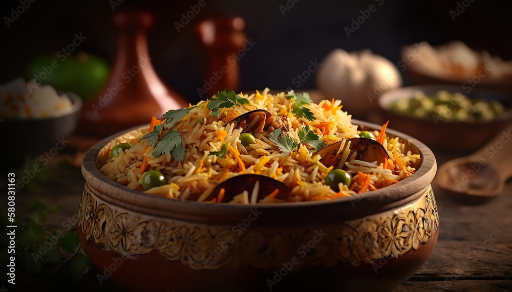 Chicken Dum Biryani in traditional handi, generative AI Stock ...