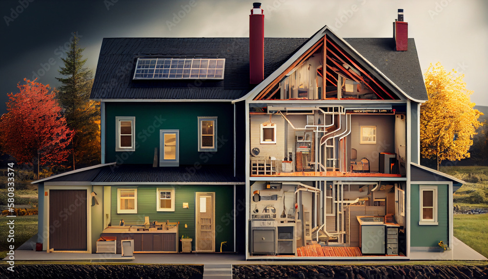 Sustainable and Passive House Cut Away. Generative AI. Stock ...