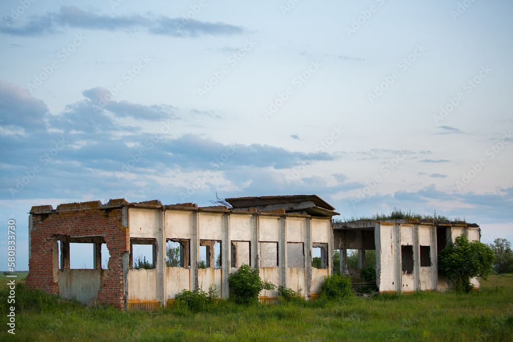 dilapidated ruined building of concrete slabs and bricks Stock Photo ...