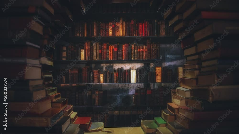 Vídeo do Stock: Stack Books Library Zooming Through Old Bookshelves ...