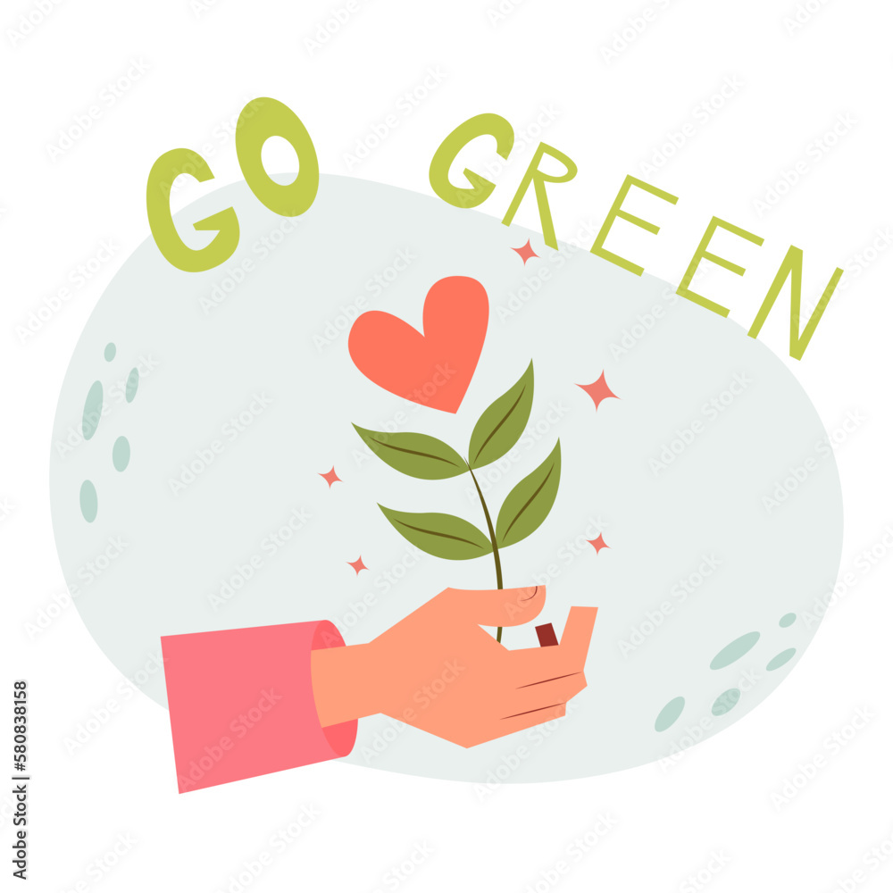Go green ecological concept human hand green leaves text eco friendly ...