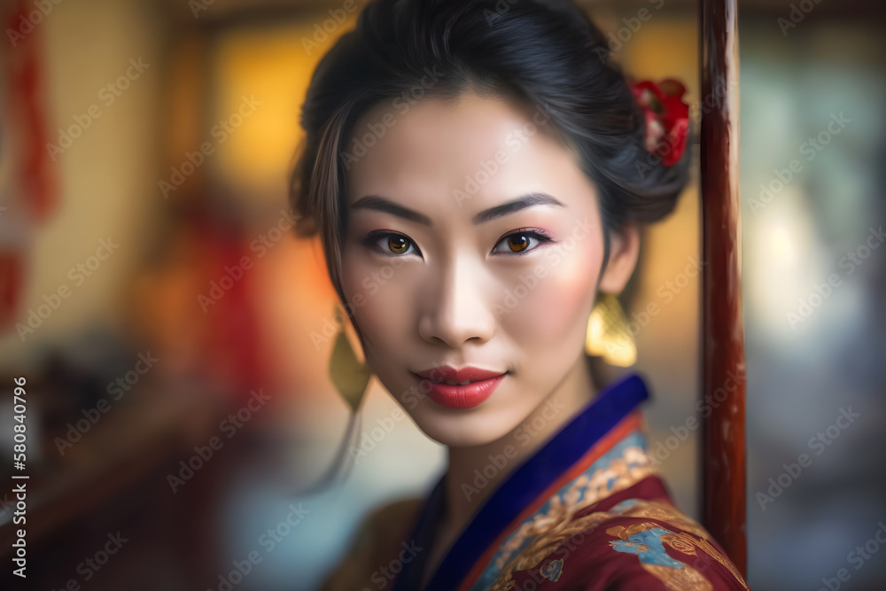 Beautiful Asian chinese woman portrait. Neural network AI generated art ...