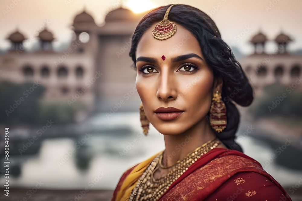 Beautiful indian girl. Young hindu woman. Neural network AI generated ...