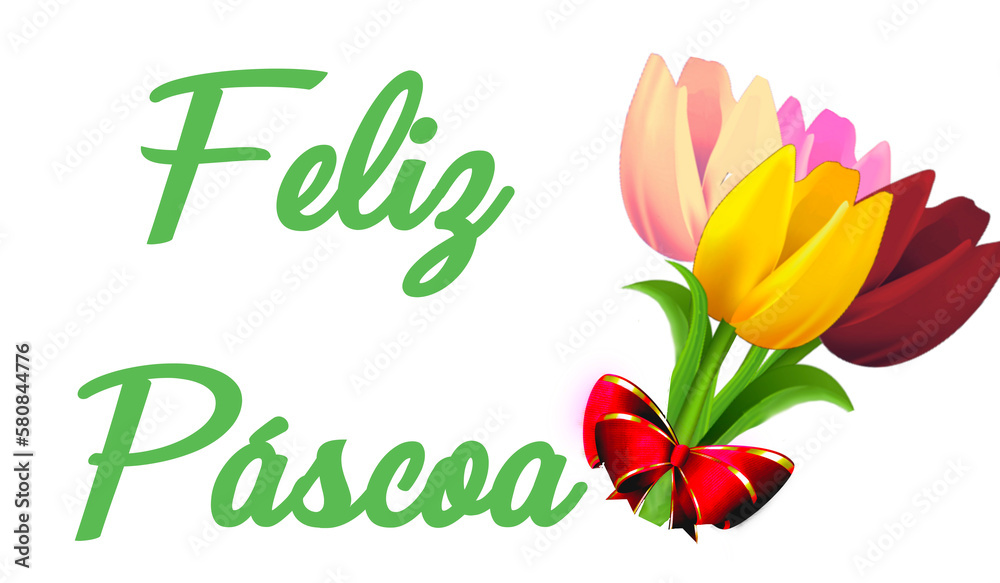 Feliz Páscoa - Happy Easter quote Portuguese - green writing with ...