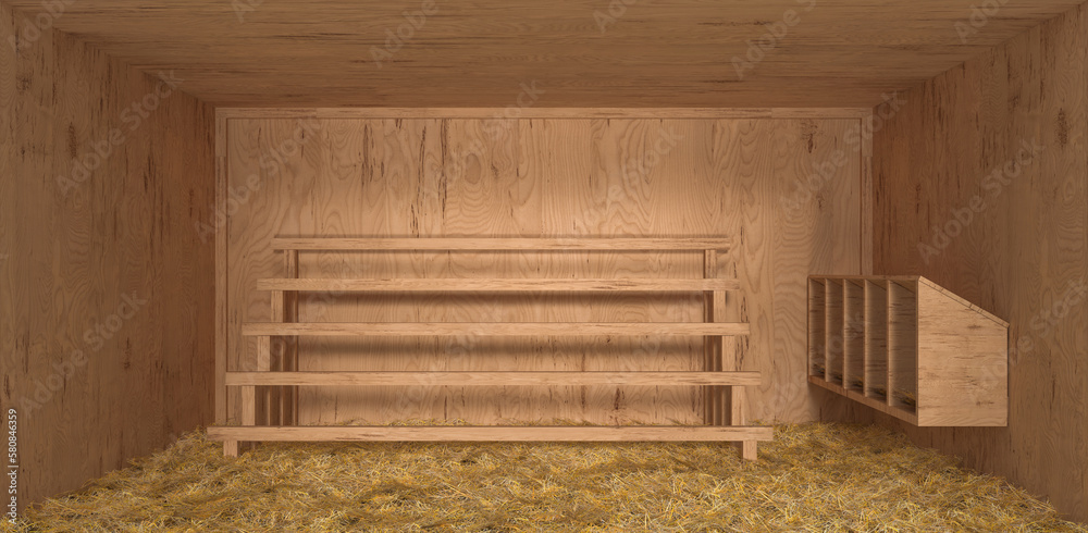 empty chicken coop from new wood lined with hay Stock Illustration ...