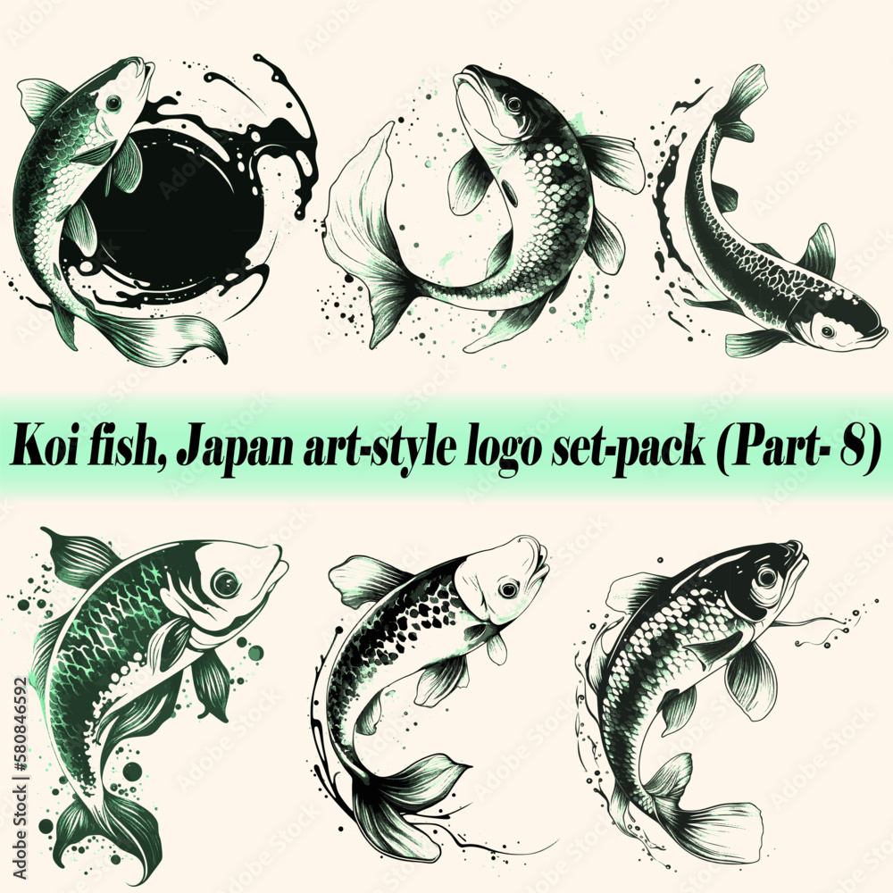 Mega collection set-pack Vector Koi fish Japan art-style logo and icon ...